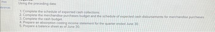 Solved Using the preceding dota: 1. Complete the schedule of | Chegg.com