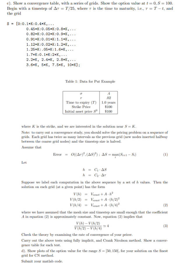 Solved c). ﻿Show a convergence table, with a series of | Chegg.com