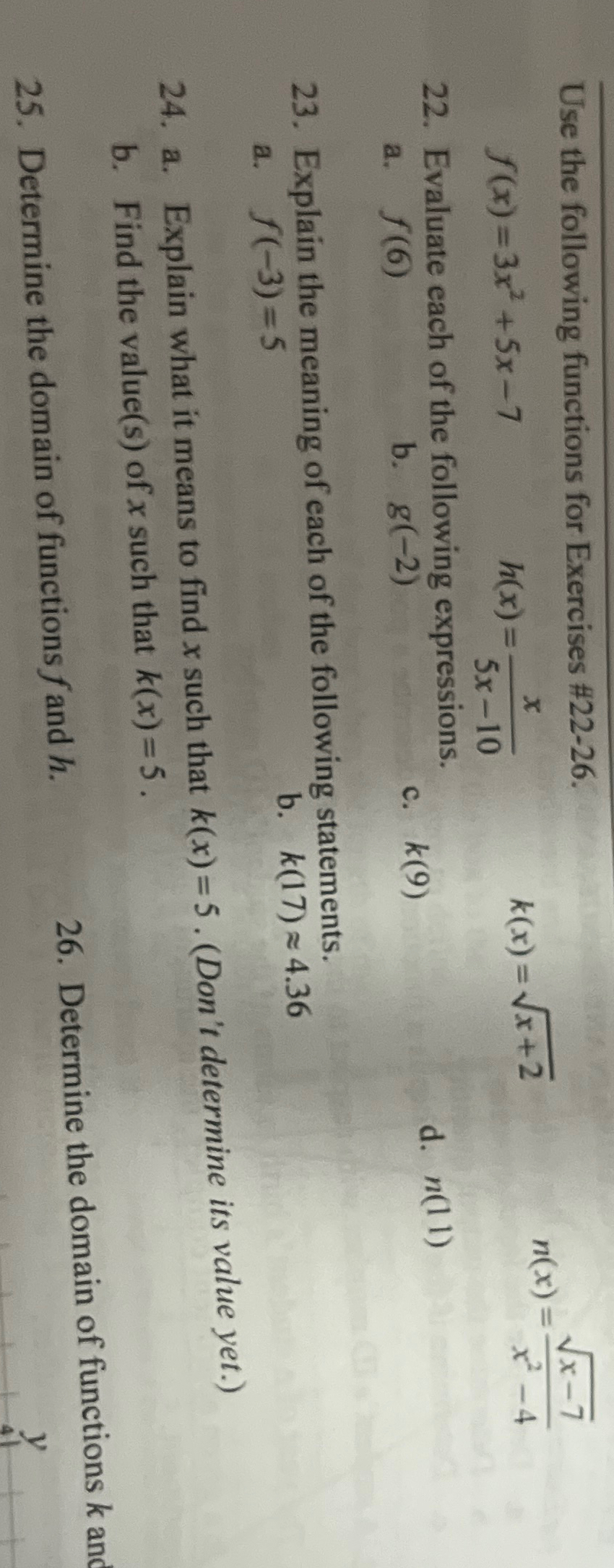 Use the following functions for Exercises #22-26. | Chegg.com