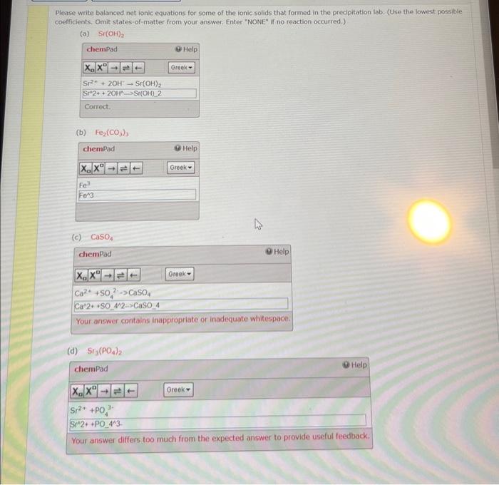 Solved (c) CaSO4Please write balanced net ionic equations | Chegg.com