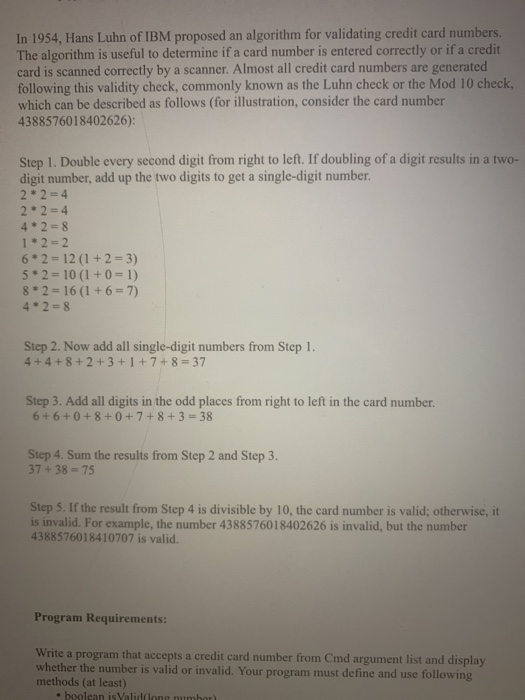 Solved In 1954, Hans Luhn of IBM proposed an algorithm for | Chegg.com