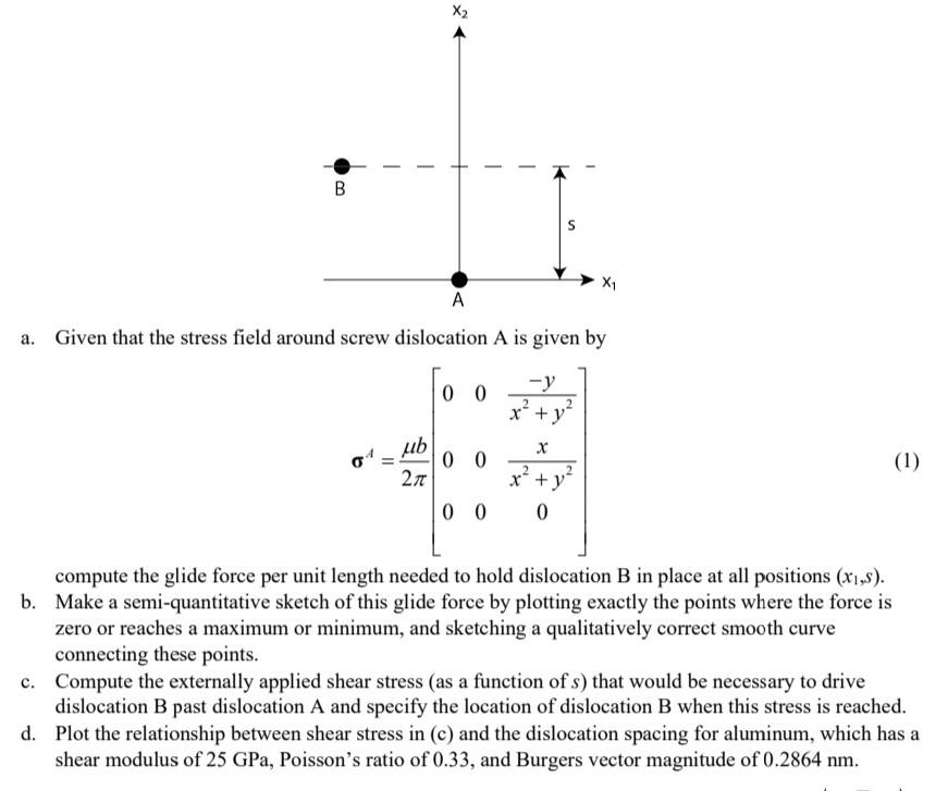 Solved a. Given that the stress field around screw | Chegg.com