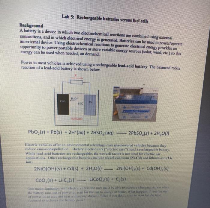 Solved Lab 3: Rechargeable batteries versus fuel cells | Chegg.com