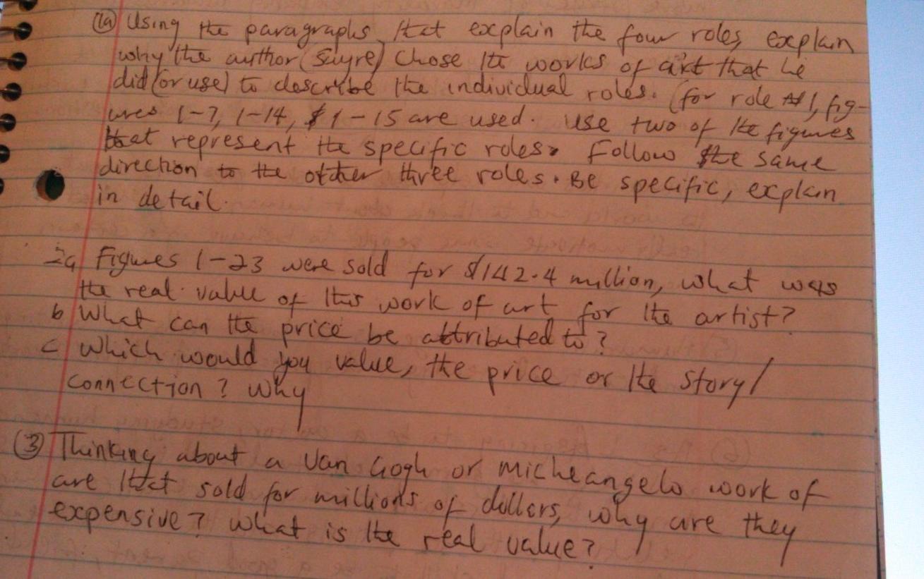 The questions is from "A World of Art, by Henry Sayre | Chegg.com
