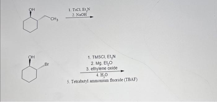 Solved 1. TsCl1,Et3 N 2. NaOH 1. TMSCI,Et3 N 2. Mg,Et2O 3. | Chegg.com