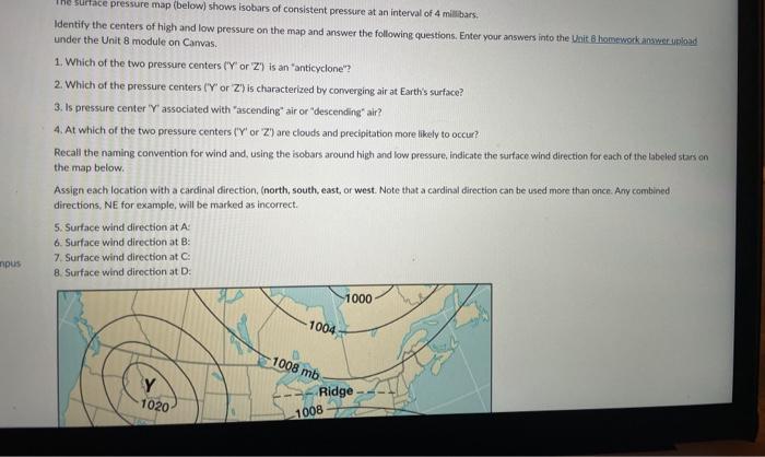 Solved The surface pressure map (below) shows isobars of | Chegg.com