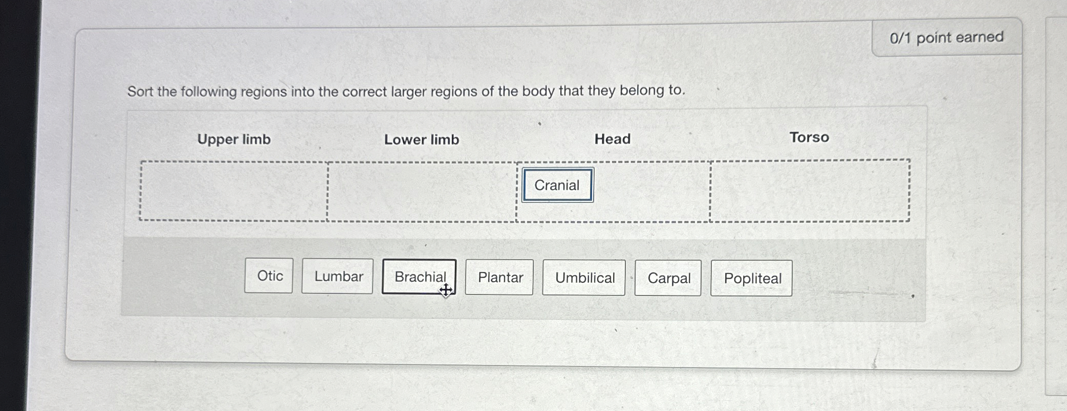 Solved 01 ﻿point earnedSort the following regions into the | Chegg.com