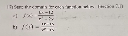 Solved State the domain for each function below. (Section | Chegg.com