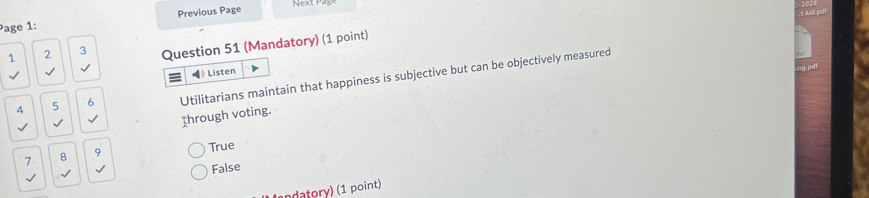 Solved Previous Page3-2024age 1:23Question 51 (Mandatory) (1 | Chegg.com