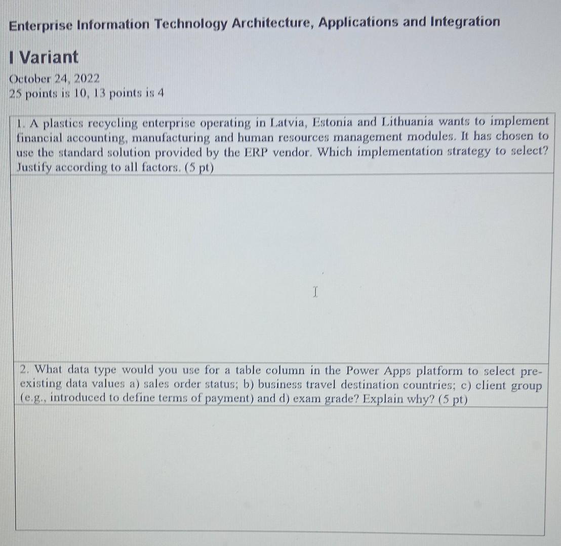 Solved Enterprise Information Technology Architecture, | Chegg.com