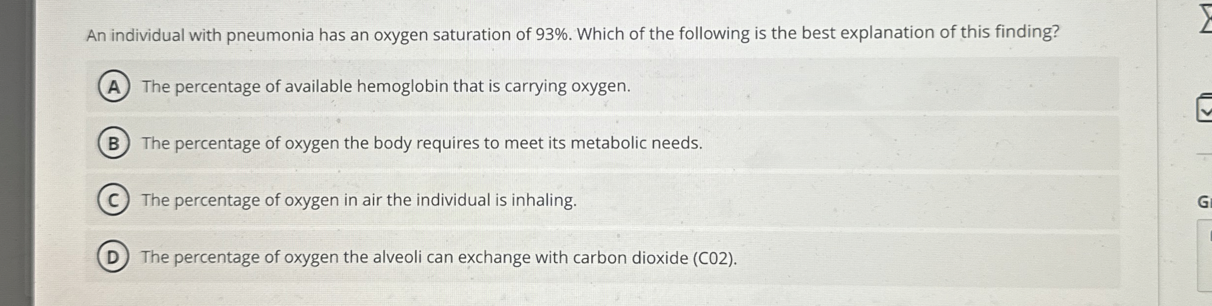 Solved An individual with pneumonia has an oxygen saturation | Chegg.com