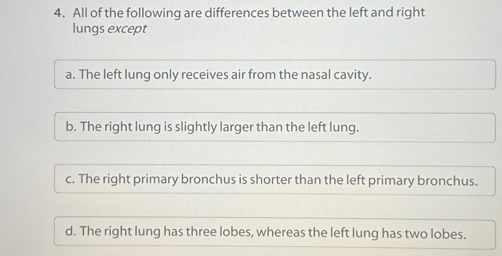 Solved All of the following are differences between the left | Chegg.com