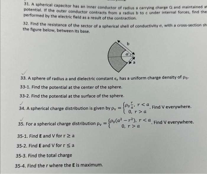 Solved 33. A sphere of radius a and dielectric constant €r | Chegg.com