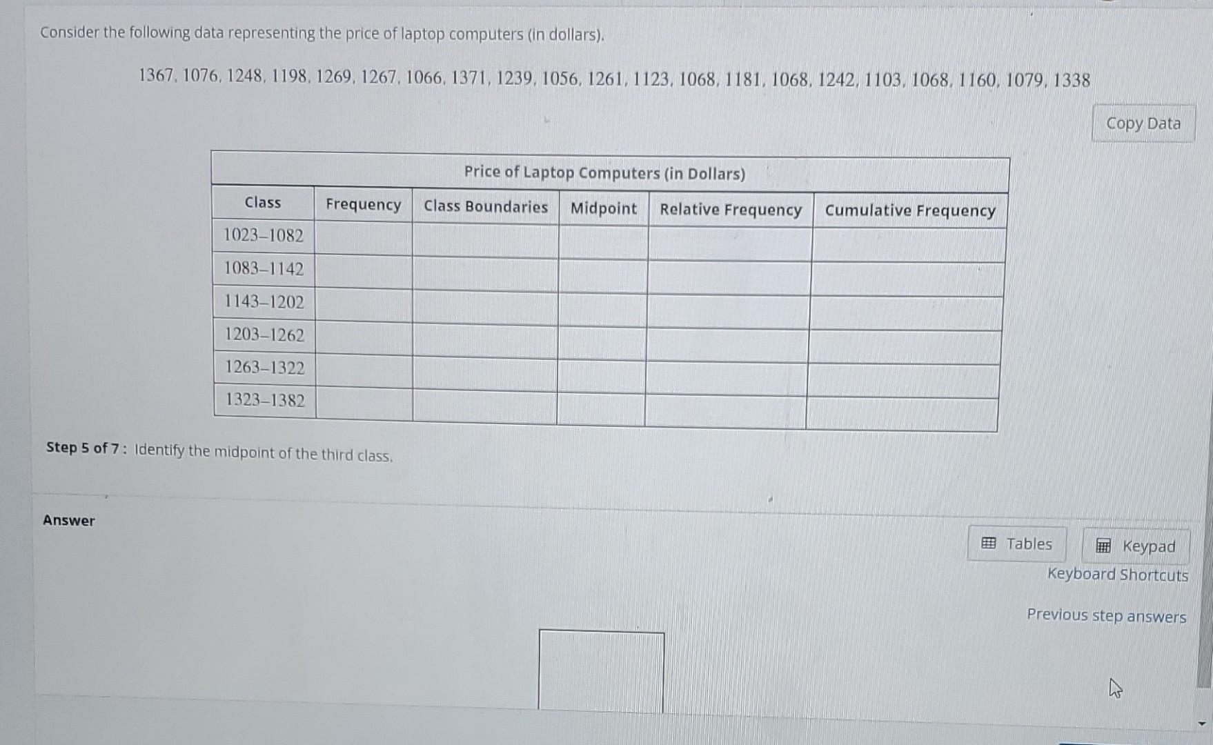 Solved Consider the following data representing the price of | Chegg.com