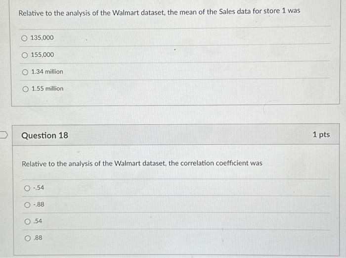 Relative to the analysis of the Walmart dataset, the | Chegg.com