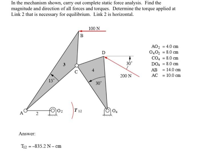 Solved In the mechanism shown, carry out complete static | Chegg.com