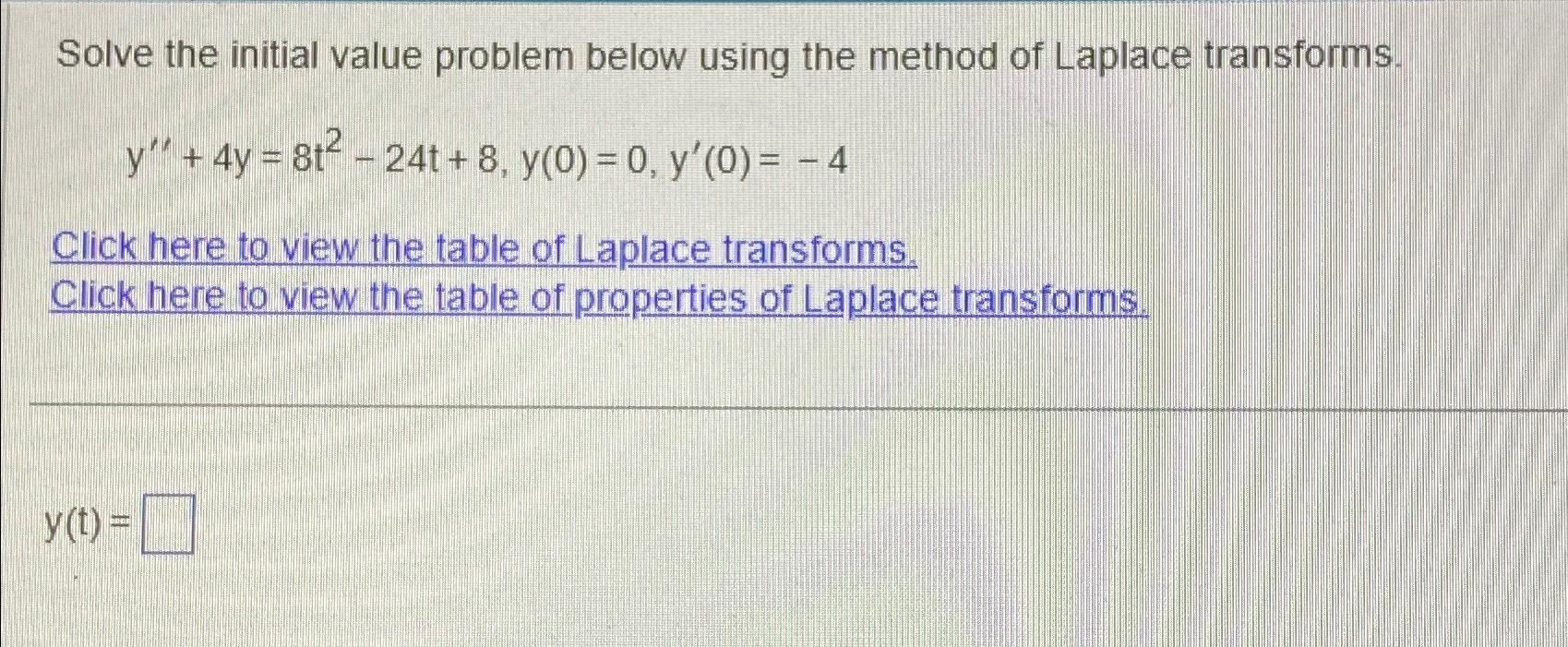 Solved Solve the initial value problem below using the | Chegg.com