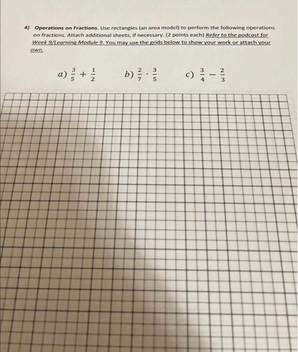 4) Operations on Fractions. Use rectangles (an area | Chegg.com