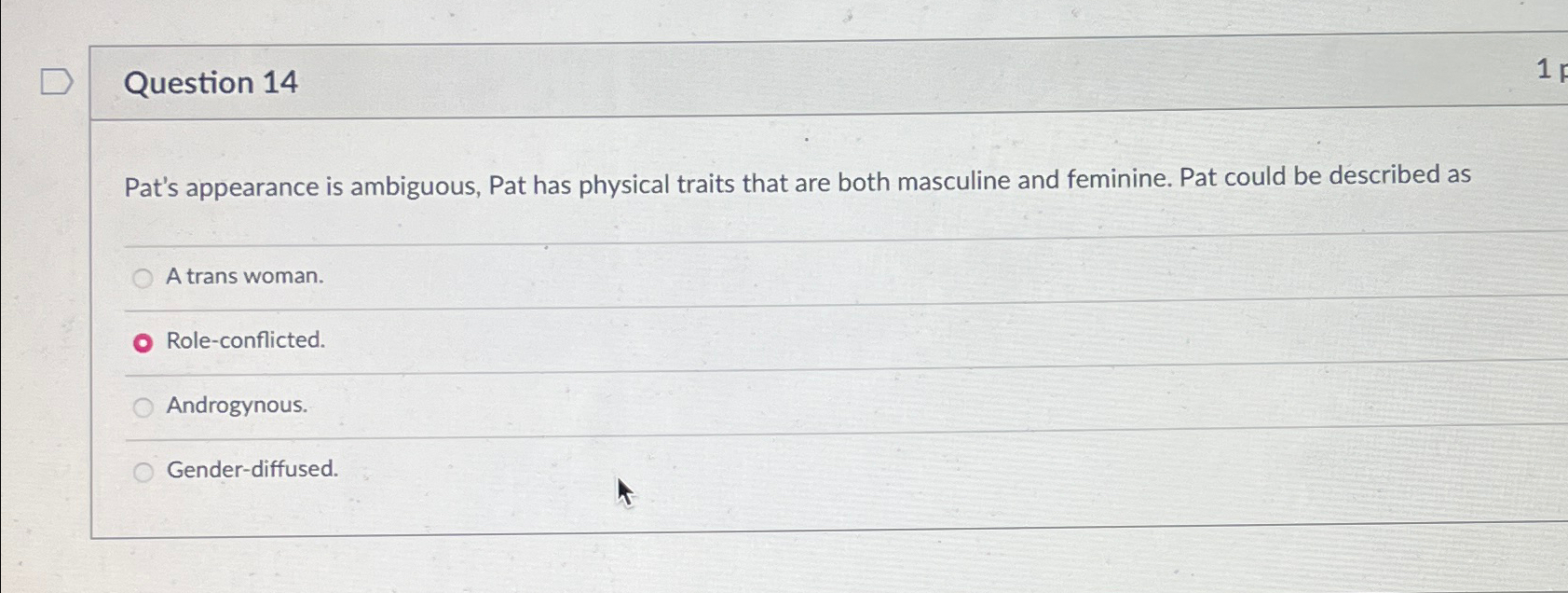 Solved Question 14Pat's appearance is ambiguous, Pat has | Chegg.com