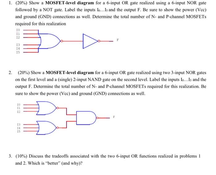 Solved 1. (20%) Show a MOSFET-level diagram for a 6 -input | Chegg.com