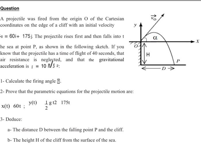 [Solved]: please help me A projectile was fired from t
