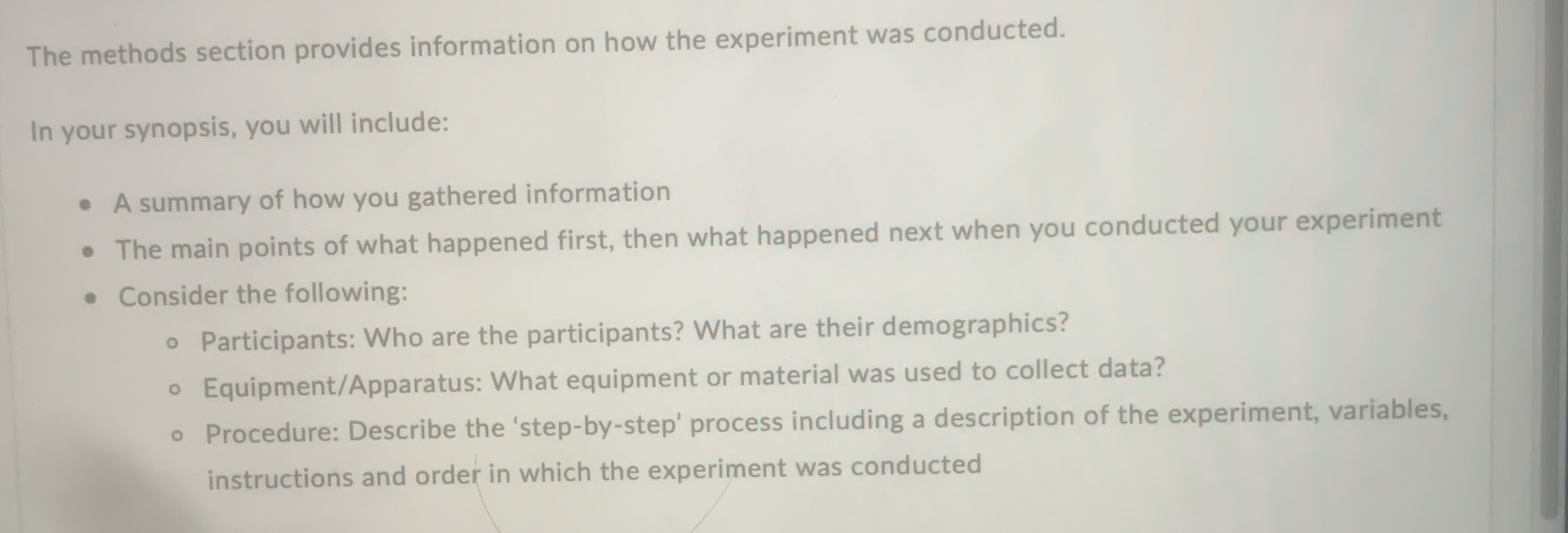 Solved The methods section provides information on how the | Chegg.com