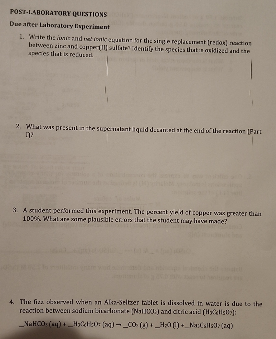 POST-LABORATORY QUESTIONSDue after Laboratory | Chegg.com