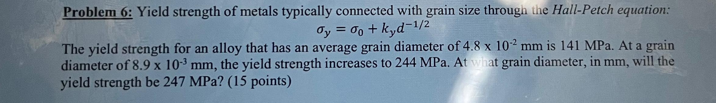 Solved Problem 6: Yield strength of metals typically | Chegg.com