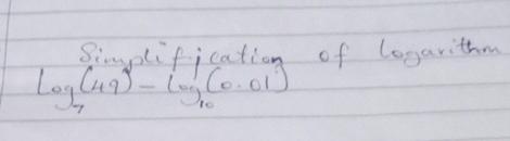 Solved Simplification of logarithm log7(49)-log10(0.01) | Chegg.com