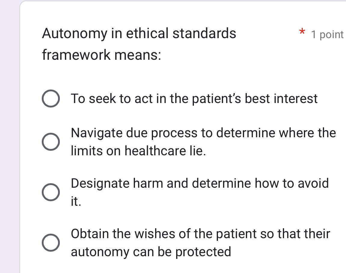 Solved Autonomy in ethical standards1 ﻿pointframework | Chegg.com