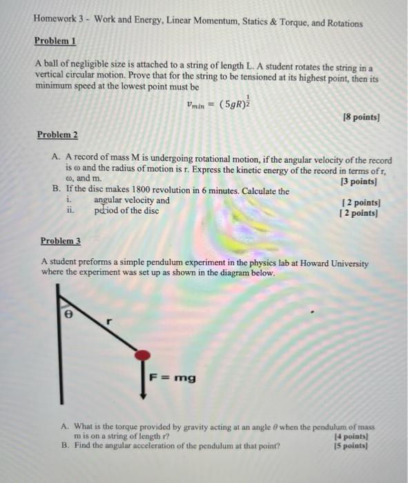 Solved Homework 3 Work and Energy, Linear Momentum, Statics | Chegg.com