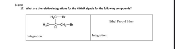 Solved 17. What are the relative integrations for the H NMR | Chegg.com