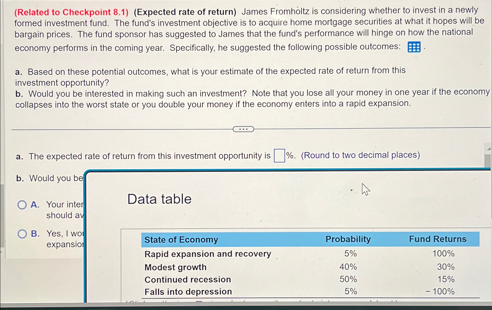 Solved (Related to Checkpoint 8.1) (Expected rate of return) | Chegg.com