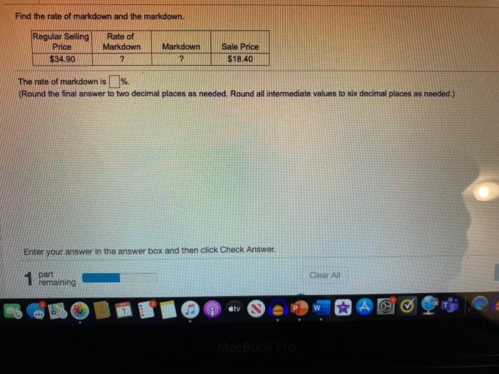 Solved Find the rate of markdown and the markdown. Regular | Chegg.com