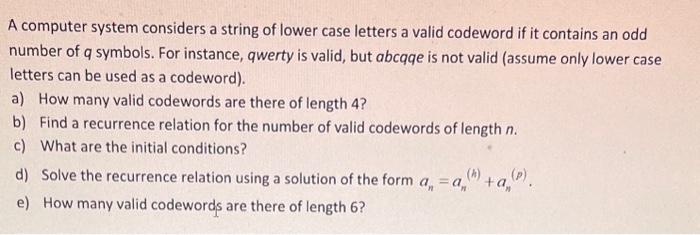 Solved A computer system considers a string of lower case | Chegg.com
