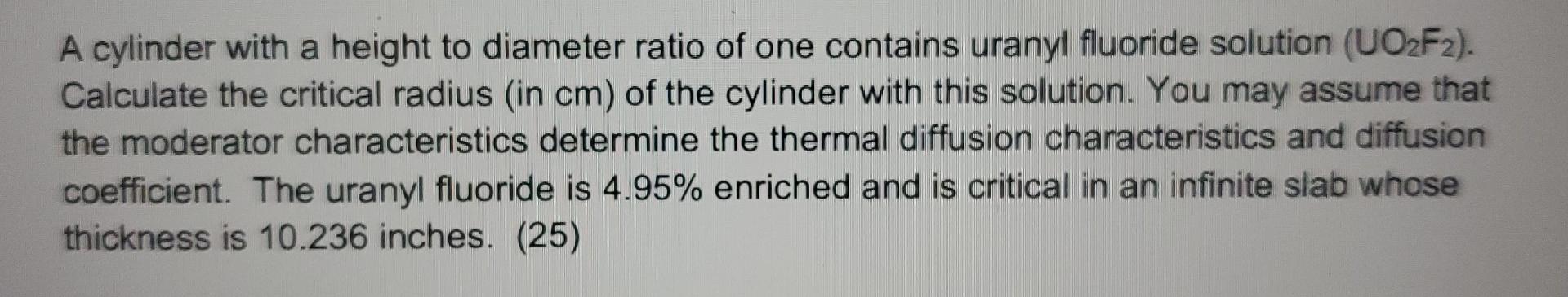 A cylinder with a height to diameter ratio of one | Chegg.com