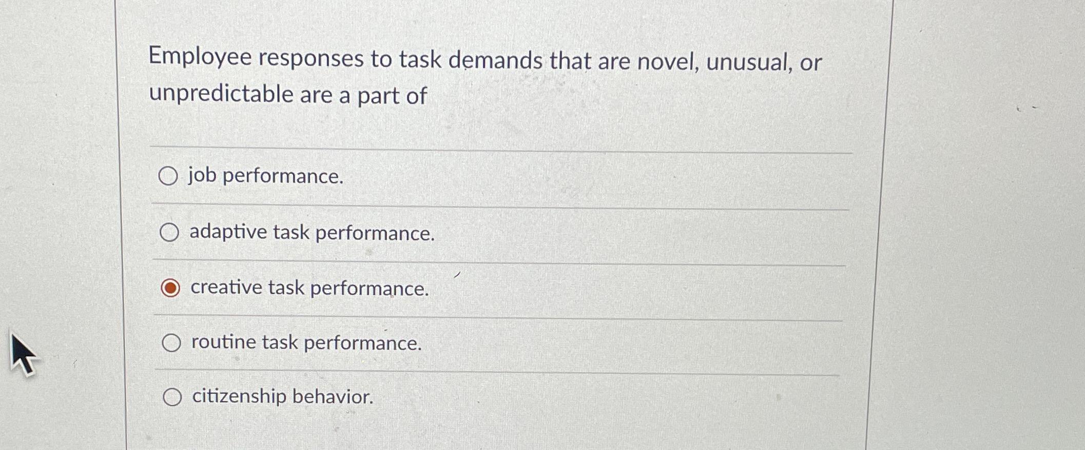 Solved Employee responses to task demands that are novel, | Chegg.com