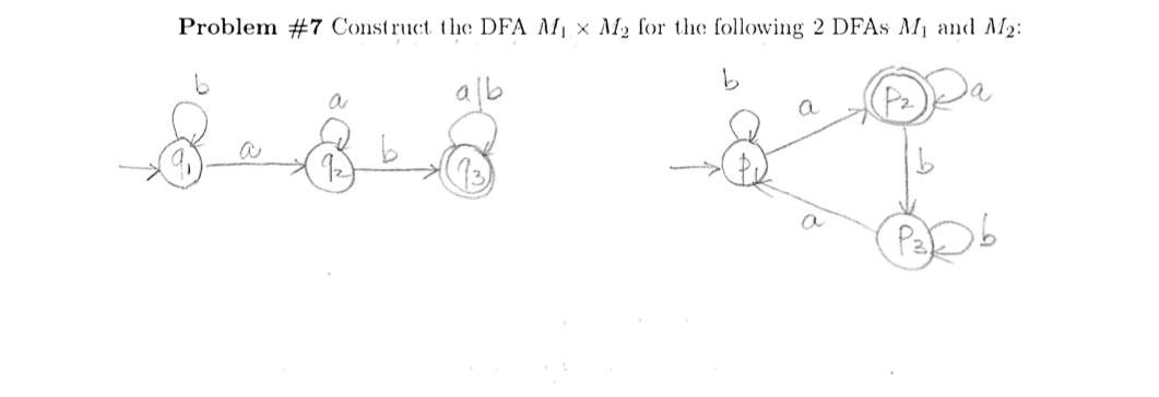 Problem #7 ﻿Construct the DFA M1×M2 ﻿for the | Chegg.com