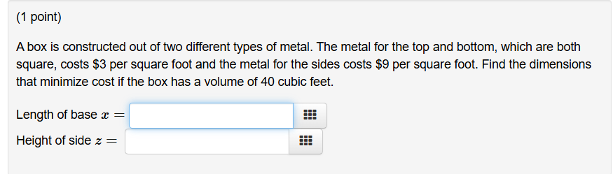 Solved by an EXPERT (1 ﻿point)A box is constructed out of two different | Chegg.com