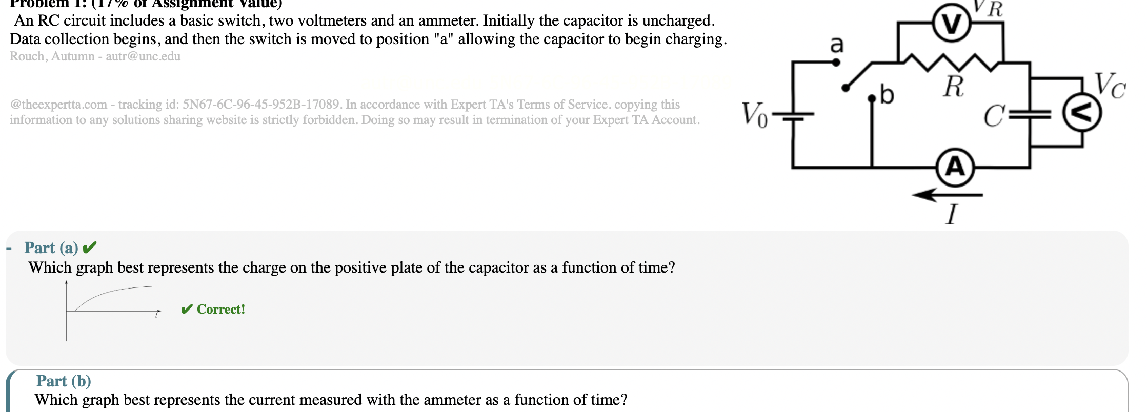 An RC circuit includes a basic switch, two voltmeters | Chegg.com