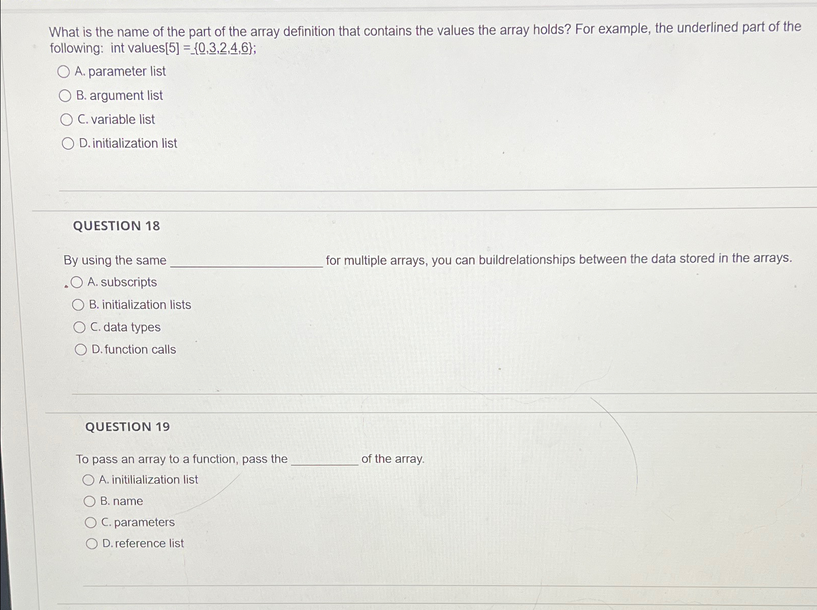 Solved Question 17What is the name of the part of the array | Chegg.com