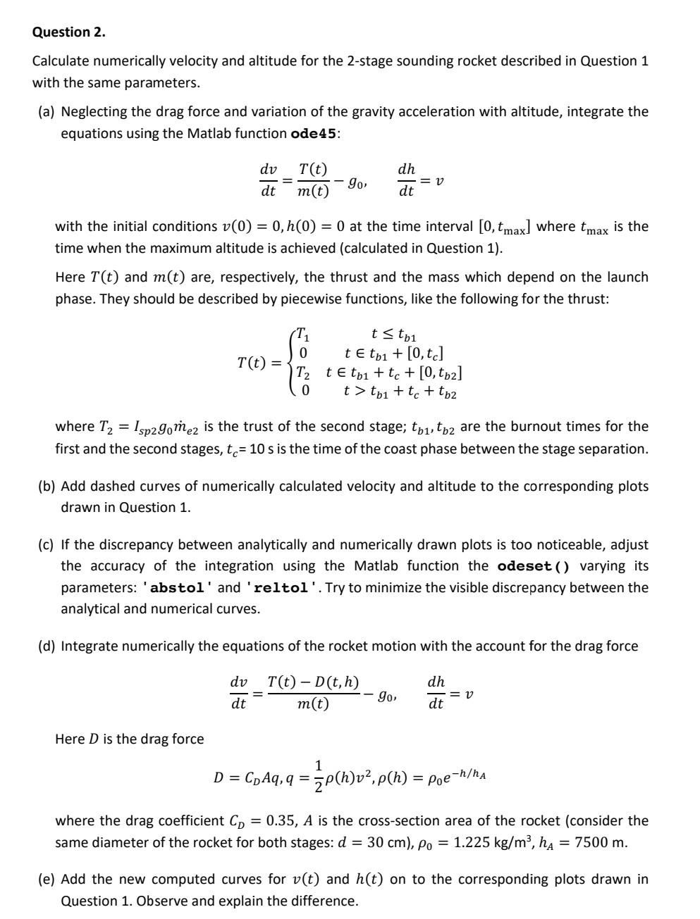 Solved Question 1. A two stage, solid-propellant sounding | Chegg.com