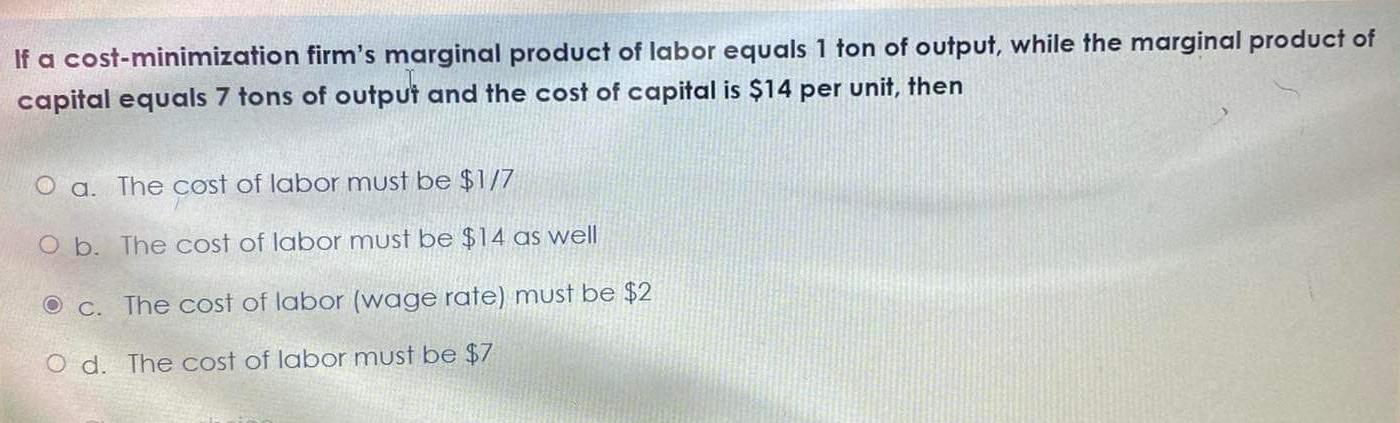 Solved If a cost-minimization firm's marginal product of | Chegg.com