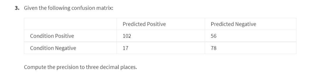 [Solved]: 3. Given the following confusion matrix: