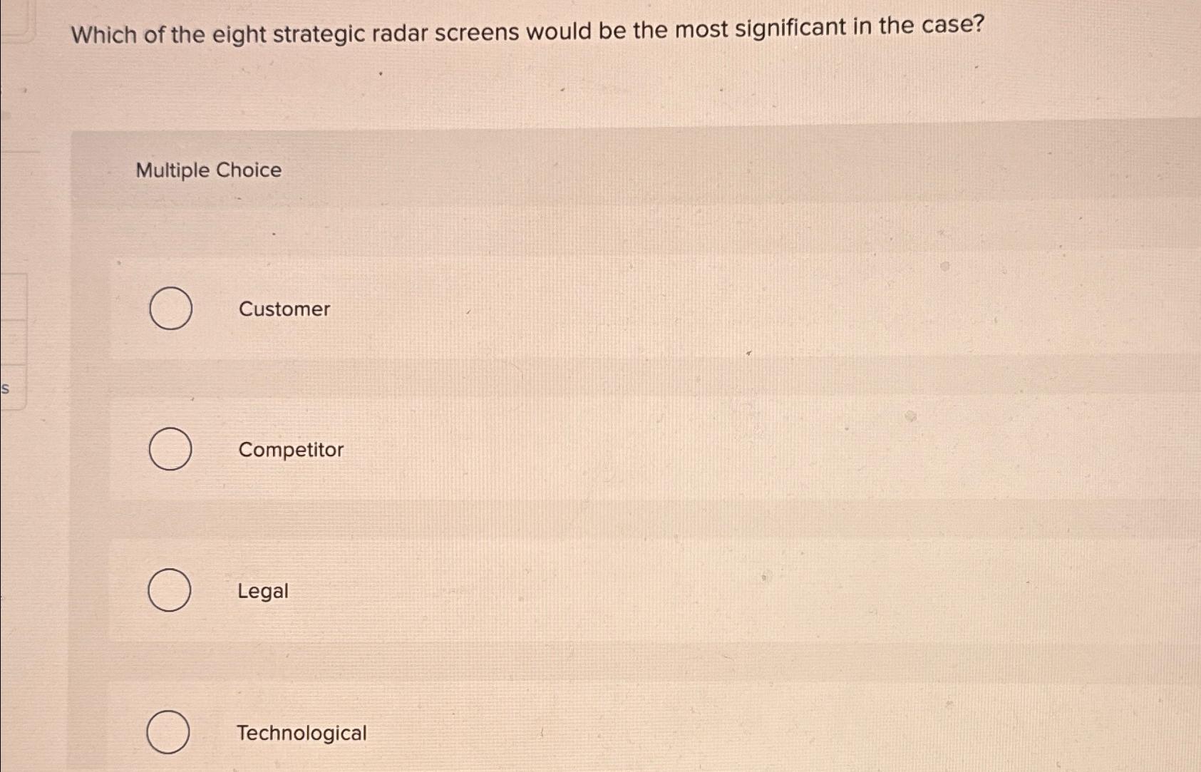 Solved Which of the eight strategic radar screens would be | Chegg.com
