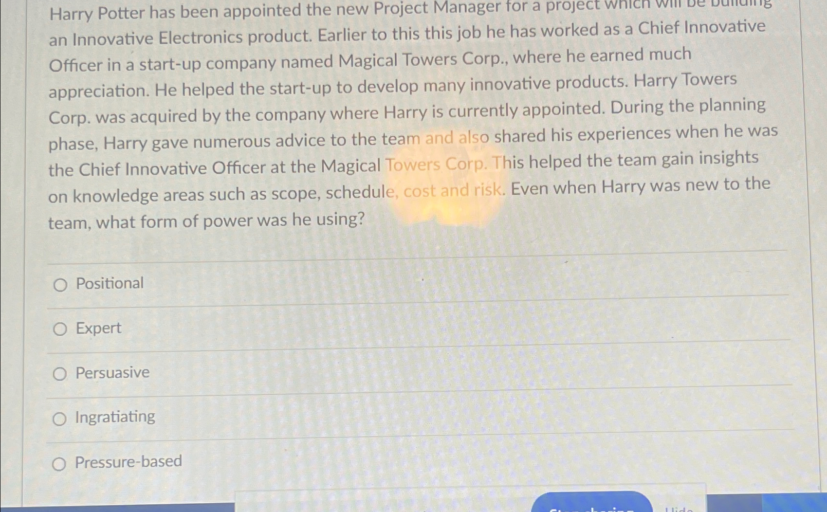 Solved Harry Potter has been appointed the new Project | Chegg.com
