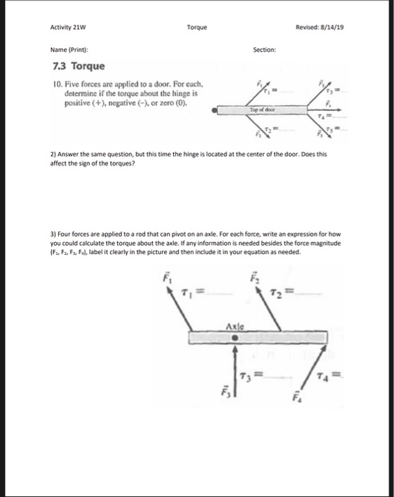 Solved Activity 21W Revised: 8/14/19 Torque Name (Print) | Chegg.com