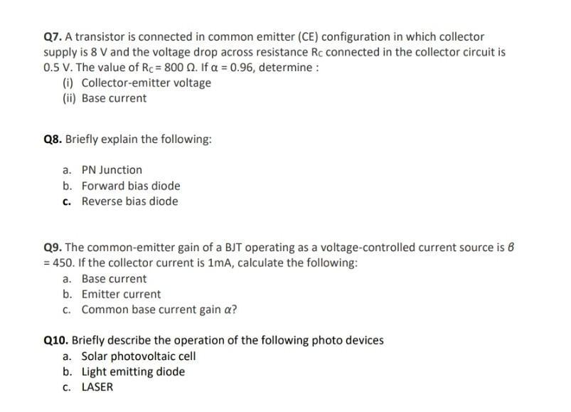 Solved Q7. A transistor is connected in common emitter (CE) | Chegg.com