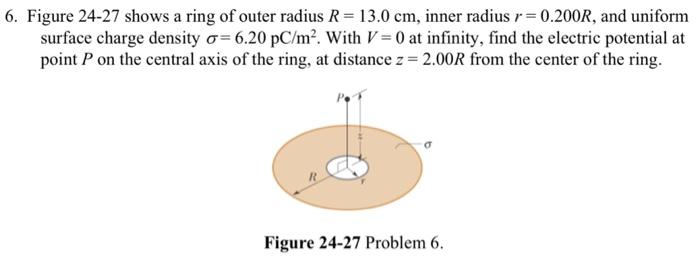 Solved 6. Figure 24-27 shows a ring of outer radius R=13.0 | Chegg.com