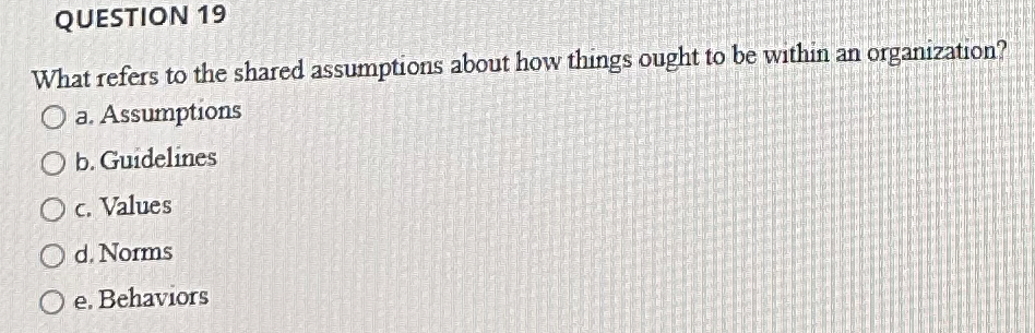 Solved QUESTION 19What refers to the shared assumptions | Chegg.com